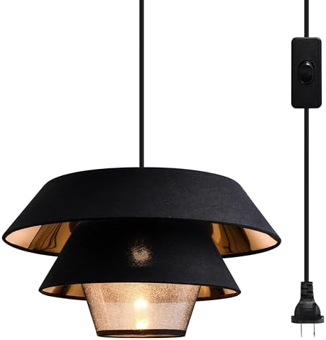 3-Tier Plug in Pendant Light Hanging Light with Plug in Cord Fabric ...