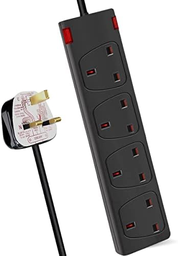 LIPWEL Extension Lead Plug Extension Cord Black Power Strip 4 Way ...