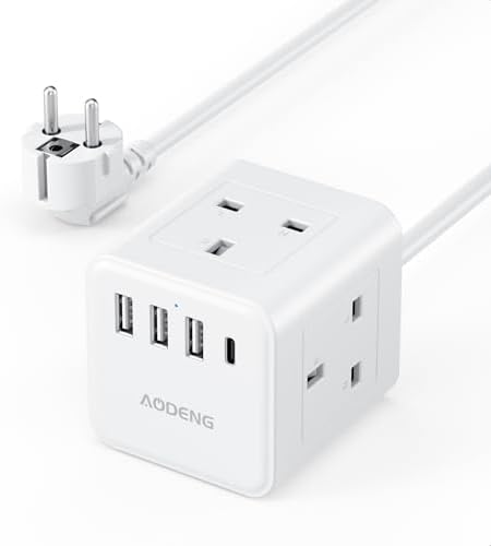UK to European Plug Adapter with 1.5M Extension Cable, Aodeng 4 Way ...