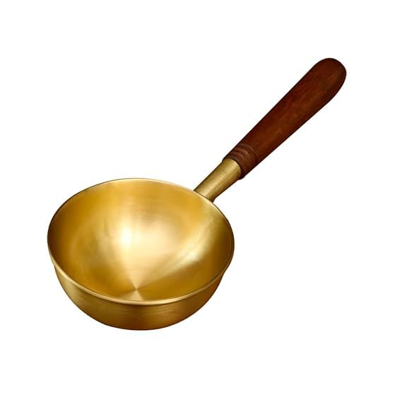 Brass Tadka Pan with Wooden Handle (250 ml) | Vaghar/Chounk/Baghar ...