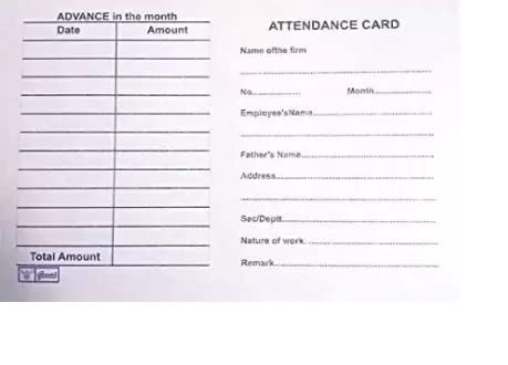 Teeshubh Labour Daily Attendance/Muster Card/Wages Card - Monthly ...