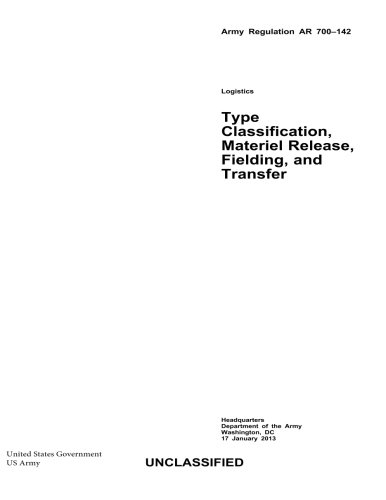 Amazon.in: Buy Army Regulation Ar 700-142 Type Classification, Materiel ...
