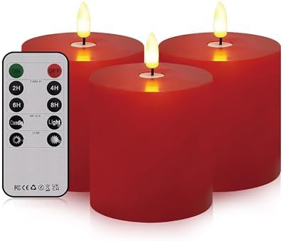 Amazon.com: smtyle 4x4 Red Candles Pillar Flameless Set of 2 Flickering ...