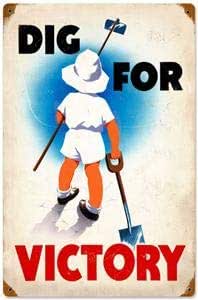 Retro Vintage Dig For Victory Campaign Metal Sign War Propaganda Wall ...