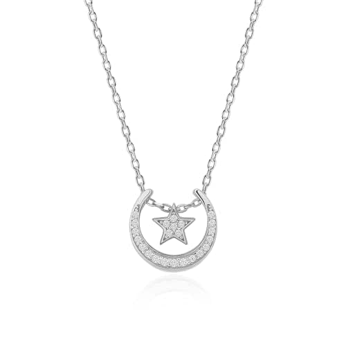 Amazon.com: Meissa Sterling Silver Crescent Moon Star Pendant Necklace ...