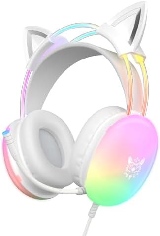 Amazon.com: ONITOON Cat Ear Gaming Headset with Mic, RGB Rainbow ...