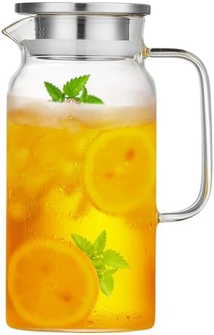 Amazon.com: PARACITY Glass Pitcher with Lid and Spout 50oz/ 1.5L, Hot ...