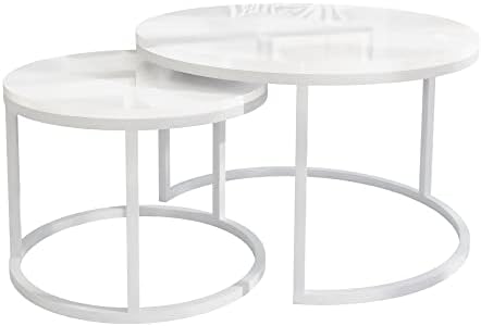 Amazon.de: Runder Couchtisch Weiss 80cm 2er Set Couchtisch Mit Stauraum ...