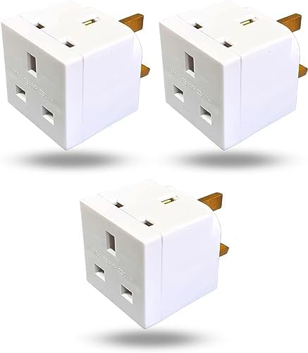 EXTRASTAR 2 Way Double Block Mains Adaptor, 3 Pins Socket Splitter ...