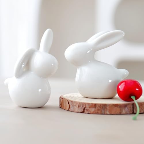 Amazon.com: UTMOCO Set of 2 Decorative Bunny Figurine- Ceramic Rabbit ...