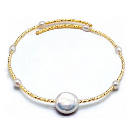 Amazon.com: Charm Dainty Pearl Open Cuff Bangle Bracelets Adjustable ...
