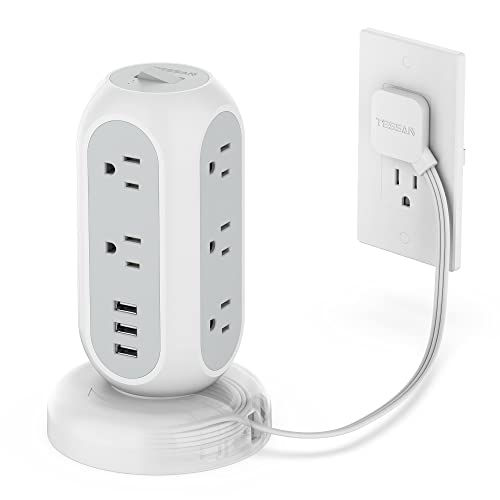 Snapklik.com : Flat Plug Power Strip Tower, TESSAN Ultra Thin ...