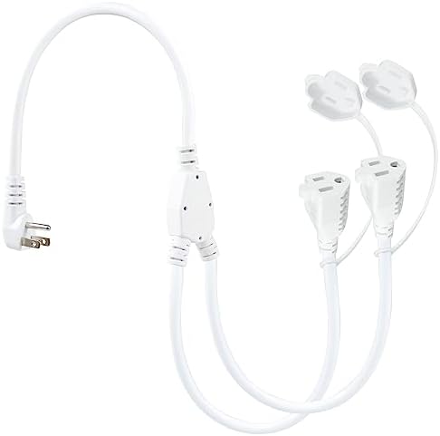2 Way Outdoor Extension Cord Splitter - White 2FT 1 to 2 Splitter Power ...