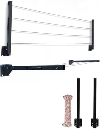 GREENSPIRIT-FCH1 Steel Foldable Cloth Drying Stand Hanger with Rope and ...