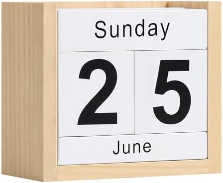 Amazon.com : DEERINE Wooden Block Perpetual Calendar for Desk, Daily ...