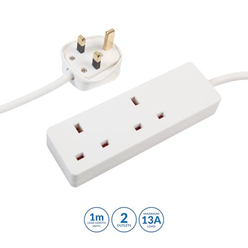 PRO ELEC PELB1912 2 Gang Extension Lead 1m, White - Yorkshire Outdoor ...