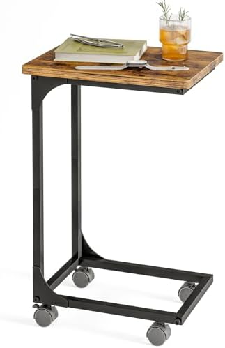 Amazon.com: NATFAIRY C Shaped End Table with Rolling Wheels, Height ...