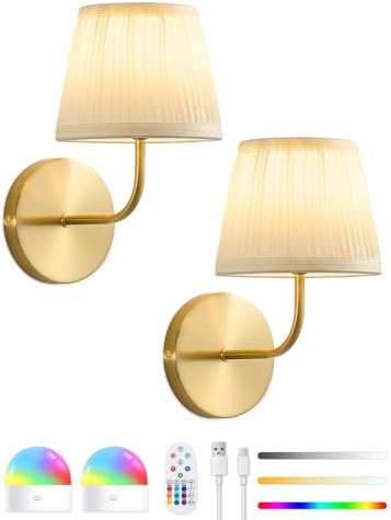Rechargeable Wall Sconces Set of 2 - 5200mAh Cordless Battery Operated ...