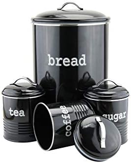 Black & Copper Metal Tea Coffee Sugar Storage Canister Set Jar Pots ...
