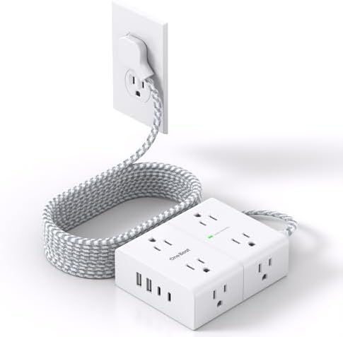 Amazon.com: 10Ft Extension Cord with Multiple Outlets, Flat Plug Power ...