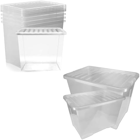 Pluto Packaging Pack Of 4 See Through Strong Stackable 80 Litre Clear Plastic Storage Container ...