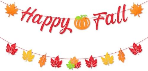 Amazon.com: Happy Fall Banner Decorations - Hanging Glitter Autumn ...
