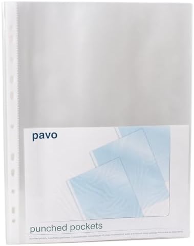 Pavo - Heavy Duty 100 x Extra Strong A4 Punched Pockets, Crystal Clear ...