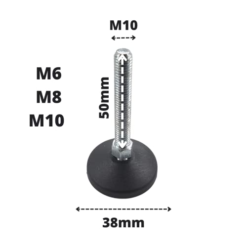 RUBBERGIANT Adjustable Feet M10 x 50mm – Diameter/Base 38mm – Pack of 4 ...