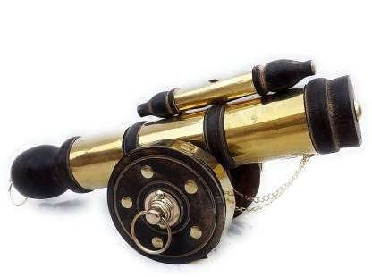 SQS Handmade Miniature Top Wood & Brass Cannon Top Figurine Decorative ...