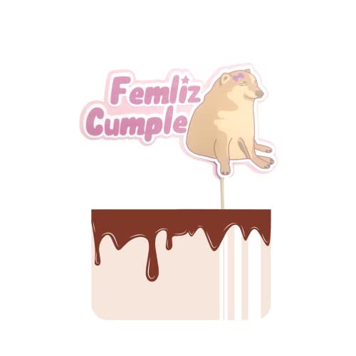 Cake Topper Letrero para pastel Perrito Cheems"Femliz cumple" impreso a ...