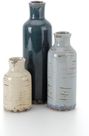 Amazon.com: Blue Ceramic Vases Set - 3 Blue Small Vase, Farmhouse ...