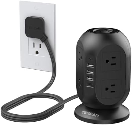 Tower Power Bars with Surge Protector USB, TESSAN Flat Plug Extension ...