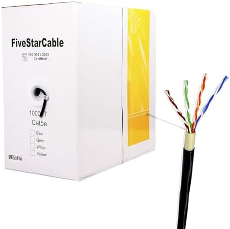 Amazon.com: FiveStarCable Bulk Cat5e Outdoor Black 24AWG 1000 Ft Cable ...