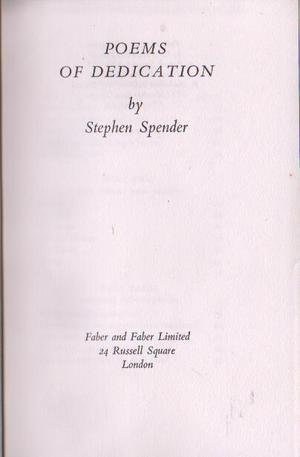 Poems of Dedication: Stephen Spender: Amazon.com: Books