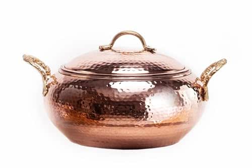 Amazon.com: Solid Copper Cooking Pot with Lid | Brass Handle 100% ...