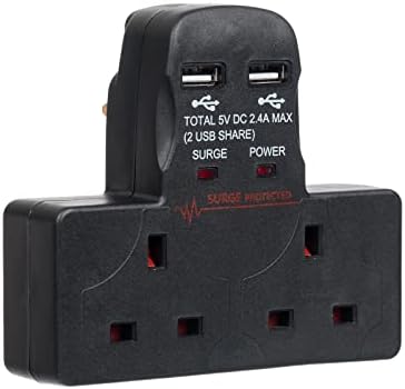 JSVER Double Plug Adapter with 2 USB Charging ports,Multi Sockets Plugs ...