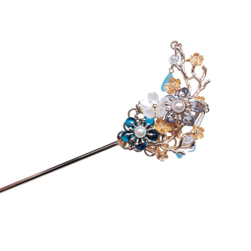 Amazon.com: Elegant Flower Branch Golden Hair Pin Chinese Hanfu Bridal ...