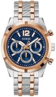 GUESS Men's Stainless Steel Analog Blue Dial Two-Tone Band Watch ...
