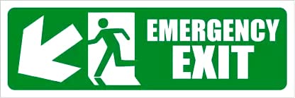Emergency Exit Left Diagonal Down Arrow - Safety Sign Glow Sticker ...