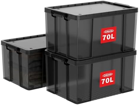 Cetomo 70L*3 Storage Boxes, Stackable Storage Box with Lids, Heavy-Duty ...
