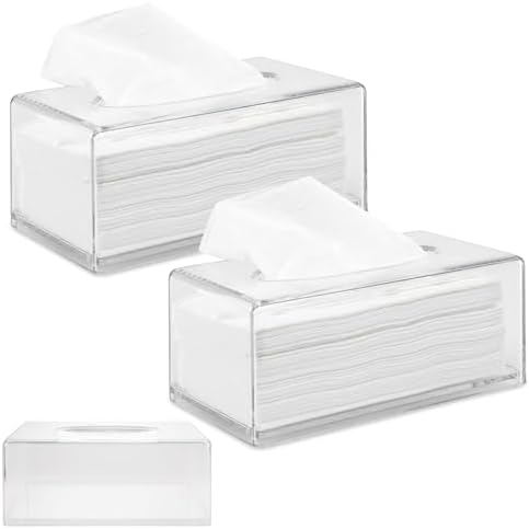 APACALI 2 Pack Acrylic Tissue Box Holder, 26 x 14 x 11cm Clear Tissue Box Cover, Clear Tissue ...