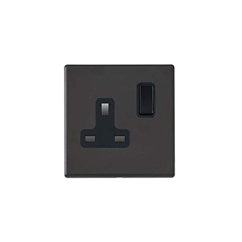 Hamilton Hartland G2 Matt Black 1g 13A Switched Socket Black Insert ...