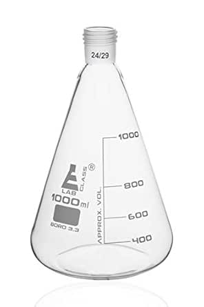 Eisco Erlenmeyer Flask with 24/29 Joint, 1000ml - 200ml White Graduations - Interchangeable ...