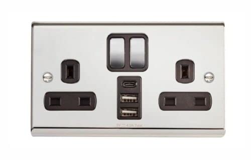 Deta SD1288CHB Slimline Twin 13 Amp Double Pole Switch Socket c/w 2 x ...