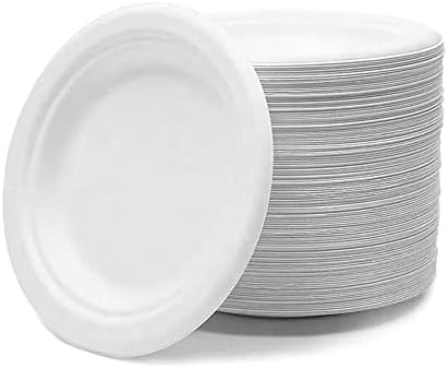 1ABOVE 50 Pack Extra Strong White Disposable Bagasse Plates, 100% ...