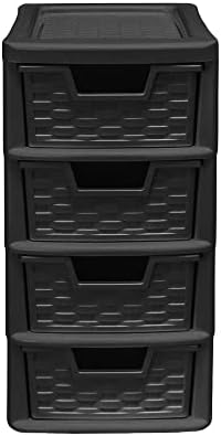 4 Drawer Small Rattan Tower Unit - Black, Single Unit - 38.5cm (H) x ...