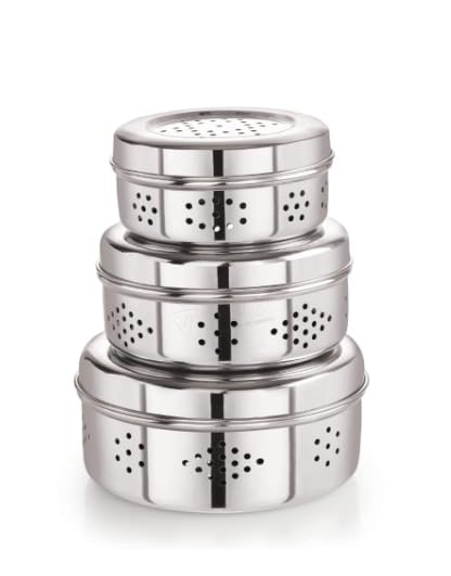 ONLY TANISHK Stainless Steel Hole Puri Dabba Set of 3 | Perforated ...