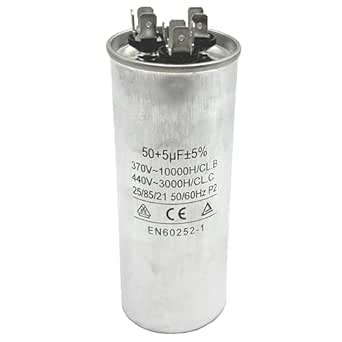 50+5uF 50/5MFD ±6% 370V/440V CBB65 Dual Run Circular Start Capacitor fits Condenser Straight ...