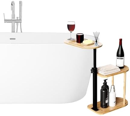 Amazon.com: 3 Layer Bath Tub Tray Table, Liftable Freestanding Bamboo ...
