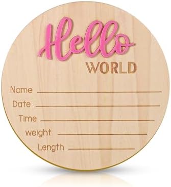 Amazon.com: Baby Announcement Sign, 5.9 Inch Wooden Hello World Newborn ...